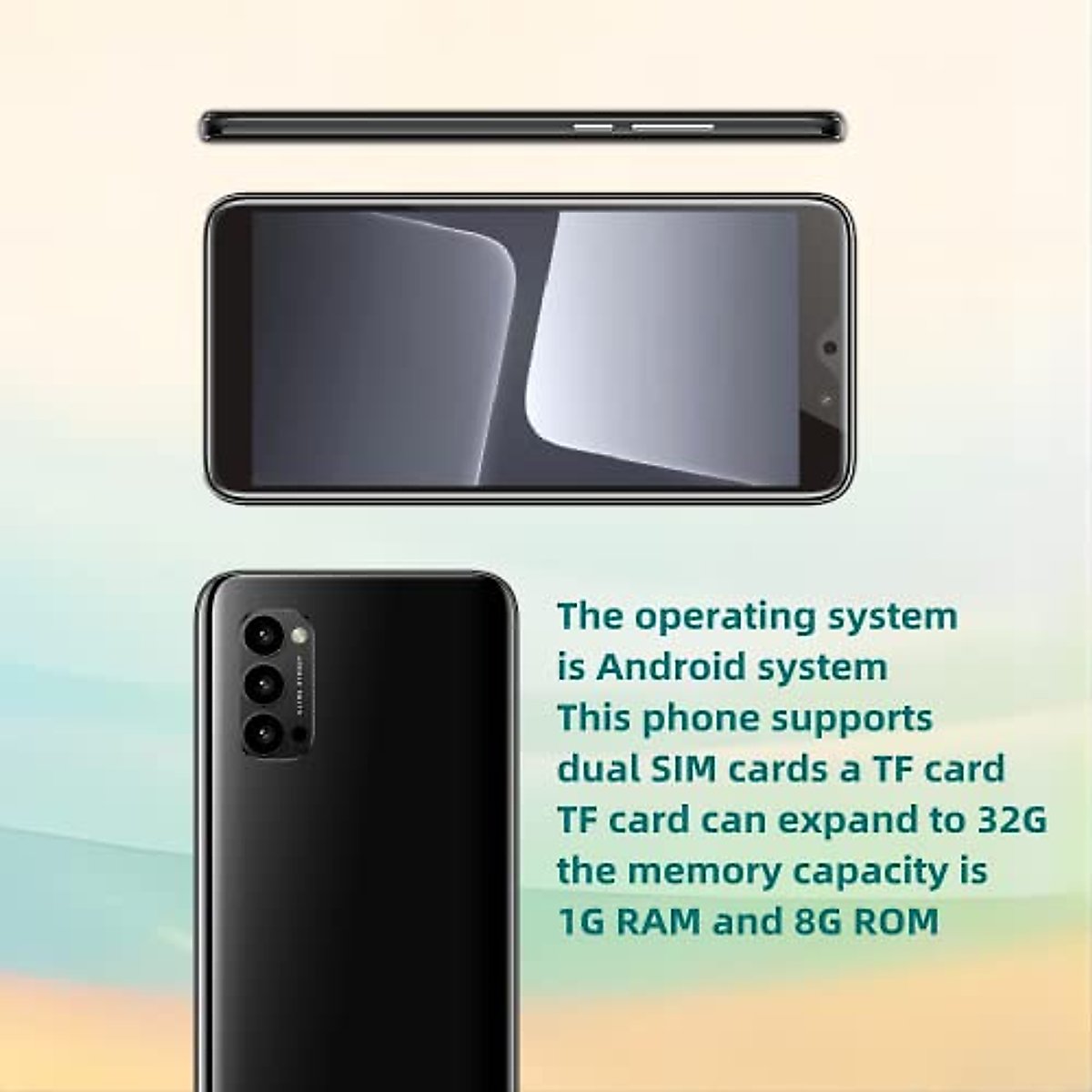 aderroo Unlocked Cell Phone ，Reno4pro Android Smartphone，Dual SIM Card，5.72-inch IPS Full-Screen，1GB RAM 8GB ROM，Supports The SIM Card Frequency Band of 3GWCDMA：850/2100MHZ(Black)