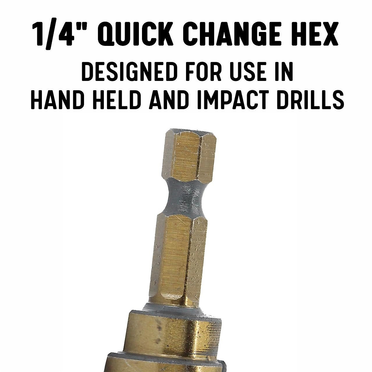Drill America #4 HSS Black & Gold Step Drill Bit with Quick Change Hex Shank (3/16" - 7/8" by 1/16")
