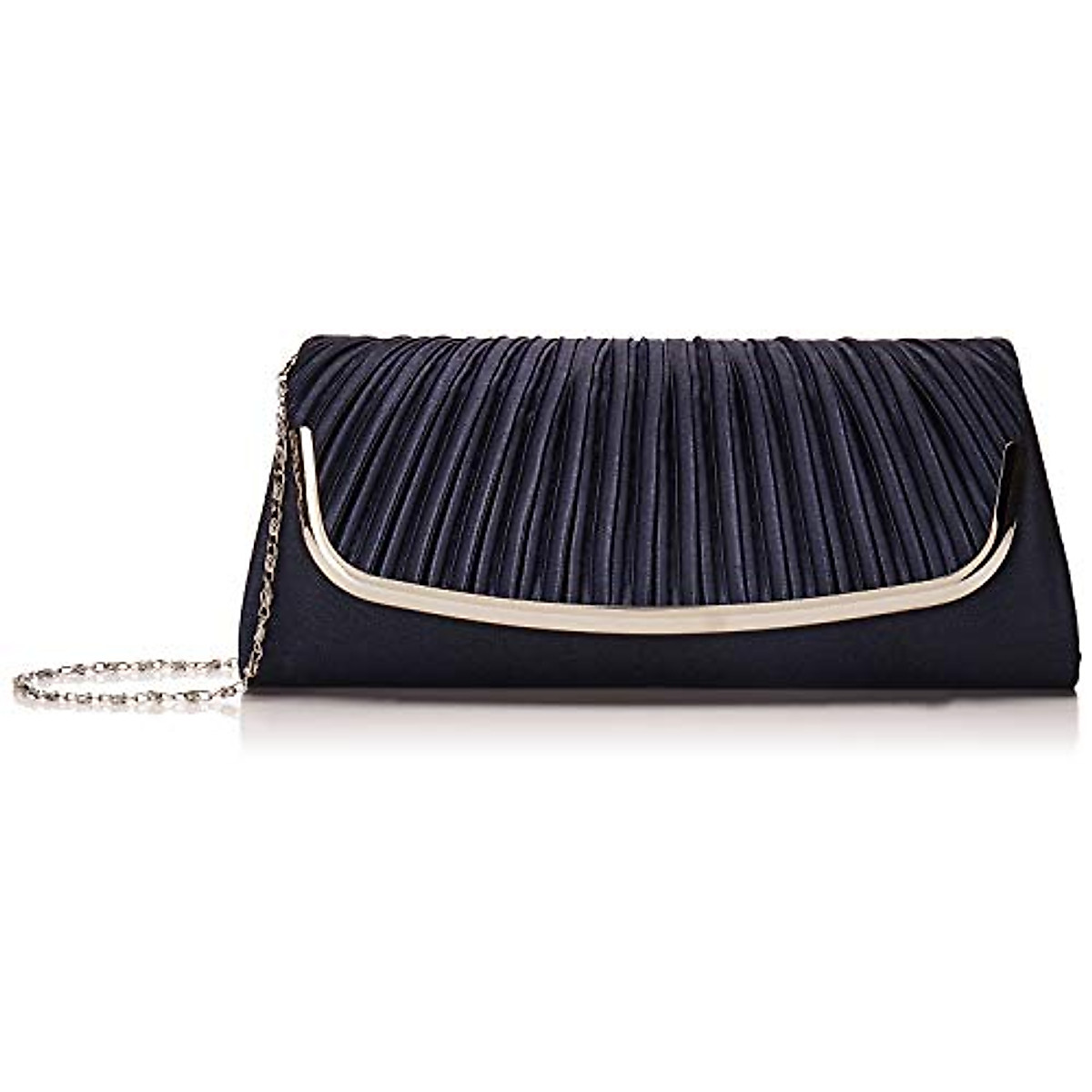 Damara Womens Simple Pleated Satin Clutch Evening Bag, Navy Blue