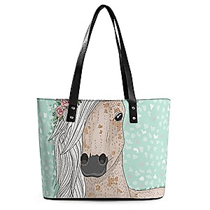 Womens Handbag Green Unicorn Flower Leather Tote Bag Top Handle Satchel Bags For Lady