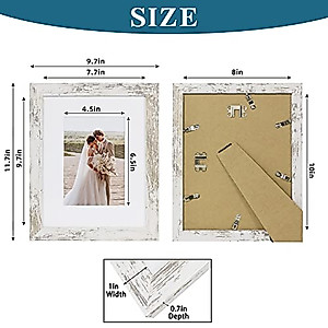 Hongkee 8x10 Picture Frame Set of 4, Made of Real Glass and Distressed White Frame, 8 by 10 for Wall or Tabletop - Display 5x7 with Mat or 8x10 Picture Without Mat