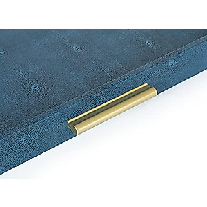 HofferRuffer Extra Large Square Serving Tray, Elegant Faux Leather Ottoman Tray with Gold Hardware Handles, Serve Tea, Coffee or Breakfast in Bed, 24 x 24 inches (Navy Blue Shagreen)