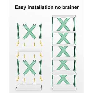 6 Tier Narrow Shoe Rack, Small Vertical Shoe Stand, Space Saving DIY Free Standing Shoes Storage Organizer for Entryway, Closet, Hallway, Easy Assembly and Stable in Structure, White and Green