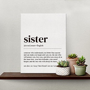 Sister Definition Your Best Defender Canvas Wall Art Poster Print Gift, Sister Quote Painting Ready to Hang Home Bedroom Decor (11.5" x 15")