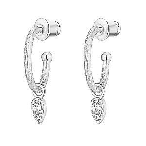 PAVOI 14K White Gold Plated 925 Sterling Silver Post Huggie With Dangle | Small Hoop Earrings With Posts For Women | Trendy Tear Drop Shaped Cubic Zirconia Dangle Hoop Earrings |CZ Huggie Earrings