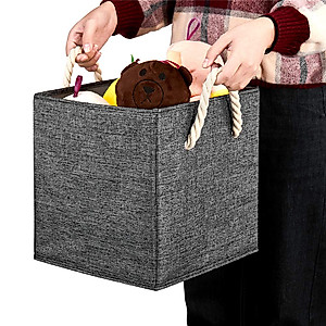 HSDT 10.5 Inch Storage Boxes Fabric Cube Storage Bins Foldable Storage Basket Grey Storage Cube Inserts with Handles Collapsible Orgnizing Bins for Storage Cubes Organizer,Package of 6, Q-ST-60-6