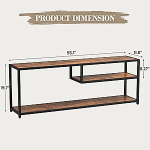 TECHMILLY Modern TV Stand for 65" TV, TV Table with Storage Shelves, Entertainment Center with Metal Frame, TV Console Table for Living Room, Bedroom, Rustic Brown