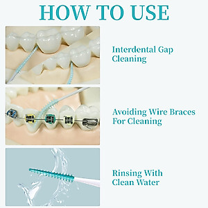 Mumusuki 200pcs Portable Interdental Toothpicks Interdental Brush Soft Silicone Head Floss Toothpick Brush with Case for Oral Care(Mint Green)