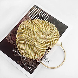 Women Heart Shape Crystal Tassel Evening Clutch Purse, Single-Sided Rhinestones Lady Party Wedding Crossbody Shoulder Ring Handle Handbag (Gold)