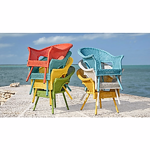 BrylaneHome Outdoor Weather Resistant Roma Hand-Woven Resin Wicker Stacking Chair + Free Seat & Back Cushions for Home, Backyard, Deck, Patio (250 Lb Capacity) - Coral