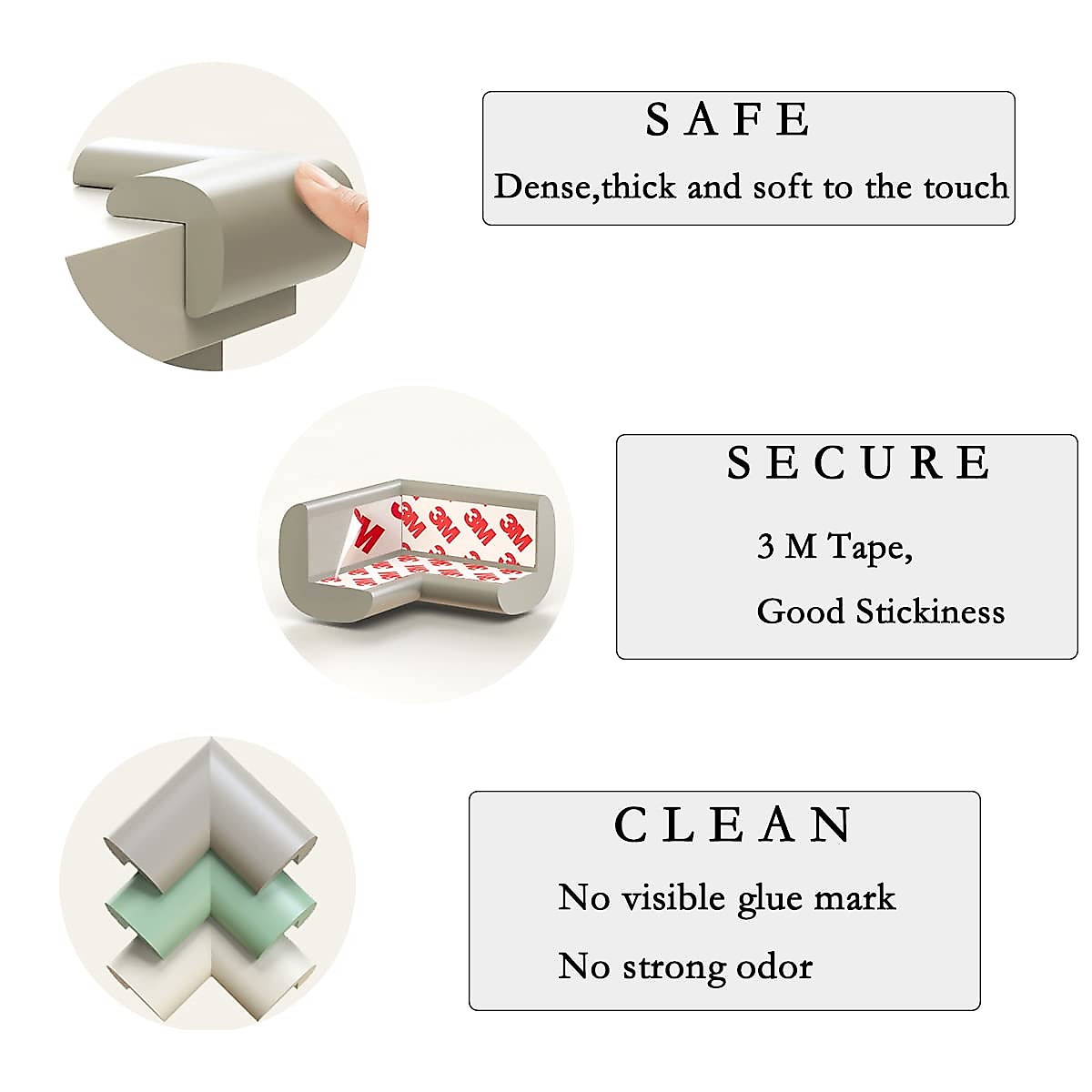 GFQLONG Baby Proofing Edge and Corner Guards,3M Pre-Taped Furniture Bumper, (13.12ft Edge + 8 Corners),Grey