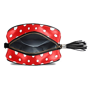 Vikko Red And White Polka Dot Small Crossbody Bag Handbag Purse PU Leather Women Shoulder Chain Bag With Metal Chain Strap And Tassel Top Zipper