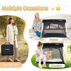 Travel Crib,PAPAMIA Light Portable Crib with Mattress | Foldable Playpen for Babies and Toddlers | Play Yard with Lightweight Handbag Design | Safety Certified