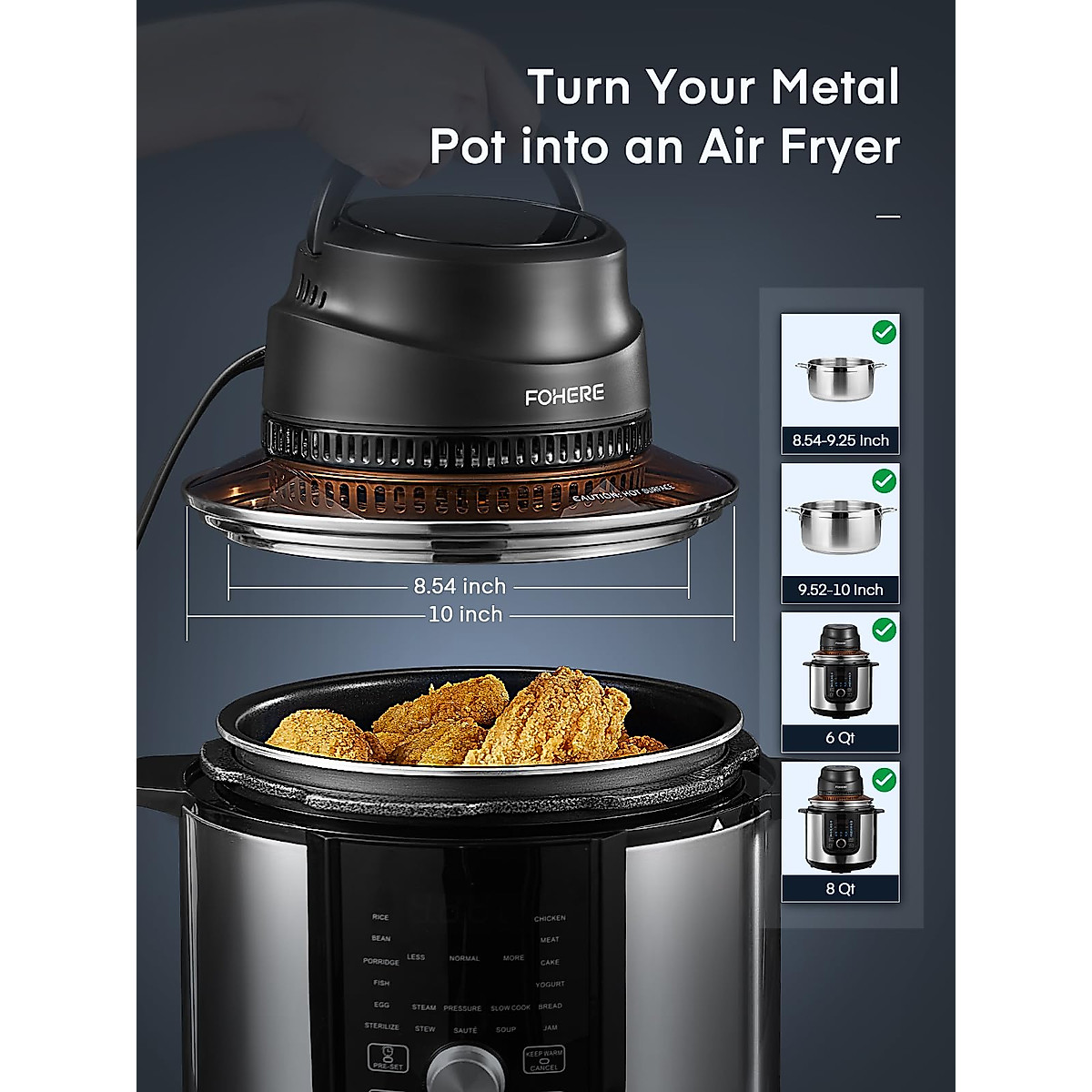 Air Fryer Lid for Instant Pot 6Qt/8Qt, 7 in 1 with LED Touchscreen and Oven Mitts, Heat Resistant Kitchen Oven Gloves 572°F, Non-Slip Silicone Surface