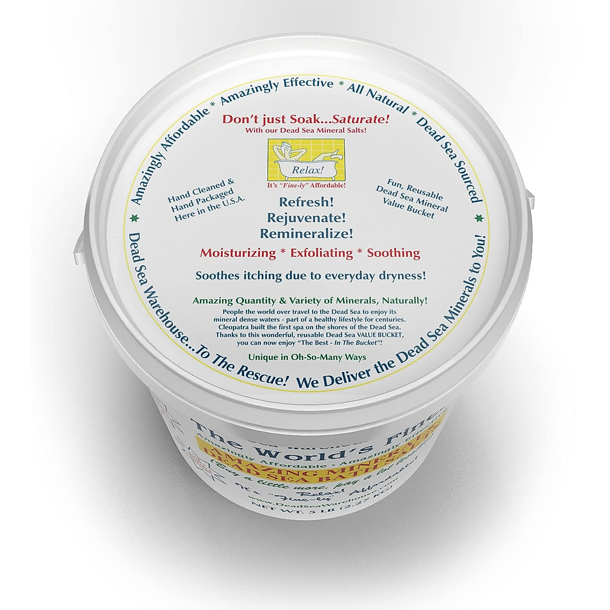 Dead Sea Warehouse-Amazing Minerals Dead Sea Bath Salts,100% Full Mineral Therapeutic Bath Salts, Detoxifying & Moisturizing, Exfoliating for Dry Skin, Unscented(5 lbs)