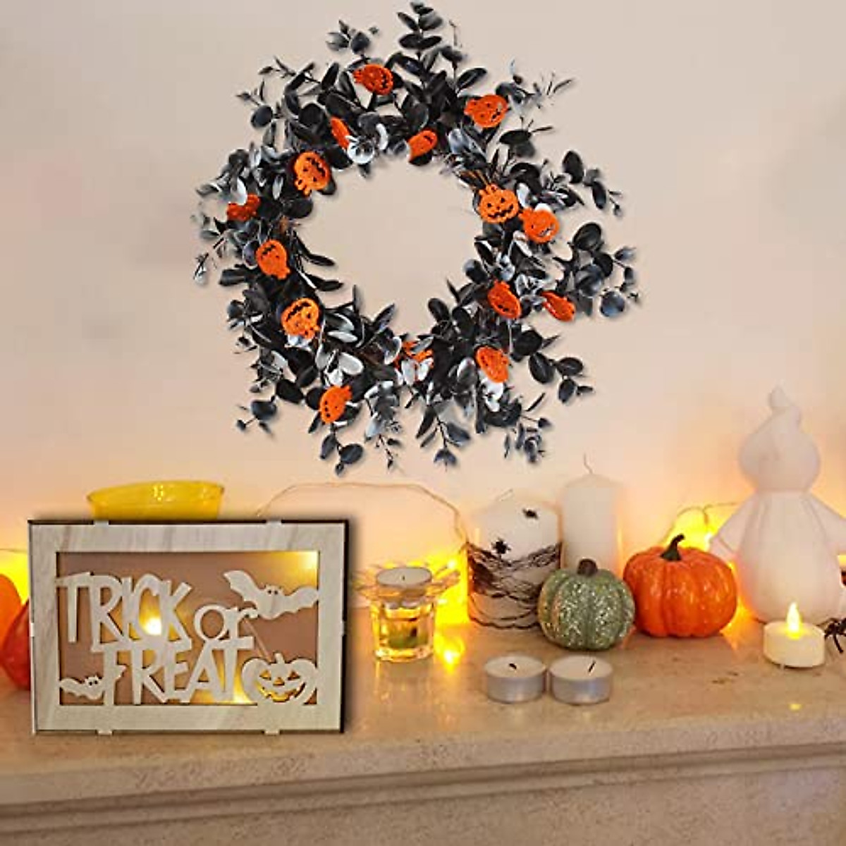 Halloween Wreaths Fall Front Door Wreath, Halloween Wreaths Pinecone Welcome Sign Fireplace Harvest Porch Wall Halloween Pumpkins Orange Wreaths Props Indoor