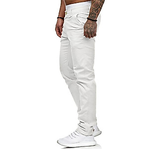HUNGSON Men Skinny Slim Fit Casual Jeans Dyeing Stretch Straight Fashion Denim Pants(White,38)