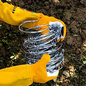 FEISHDEK Garden Gloves Women/Men Thorn Proof, Deerskin Suede, 2 Layers Leather Rose Pruning Long Gardening Gloves for Cactus Handling (Medium - Long Sleeve, Yellow)