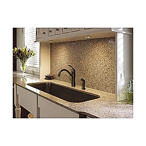 Moen 87230BRB High-Arc Kitchen Faucet with Side Spray from the Braemore Collection, Mediterranean Bronze