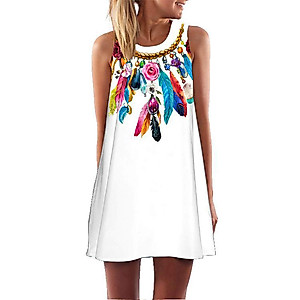 F_Gotal Womens Vintage Boho Dresses Summer Casual Floral Mini Tank Dress Sleeveless Beach Sundress Party Cocktail White