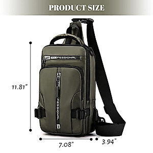 JBB Waterproof Sling Bag Crossbody Backpack for Men Women Multipurpose Waist Pack with USB Charging Port for Hiking Walking Khaki