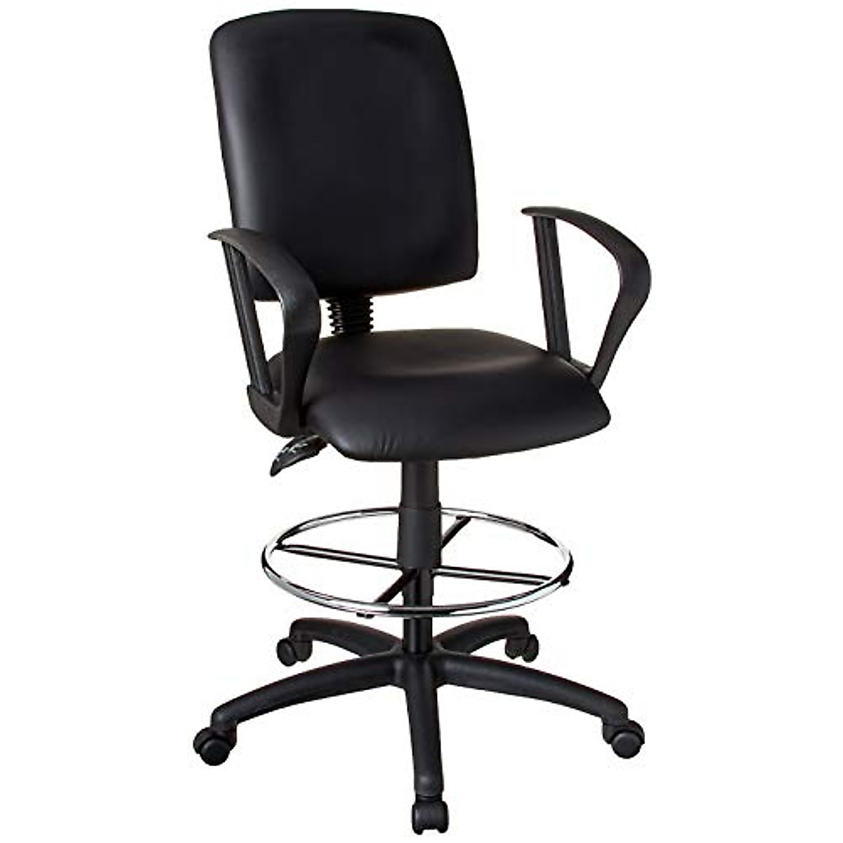 Boss Office Products Multi-Function LeatherPlus Drafting Stool with Loop Arms in Black