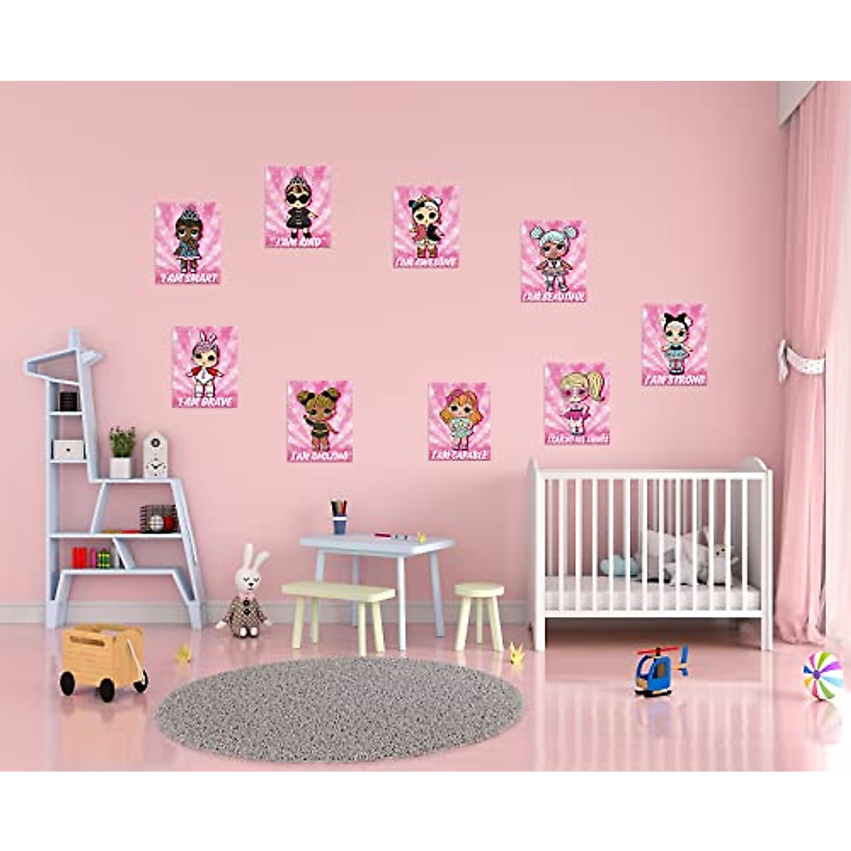 DRBLUEB 9 Pieces LOL Doll Themed Wall Art Prints Pink Cartoon Wall Poster Motivational Wall Decor Paint for Girls Bedroom Kids Teen 8inch X 10inch
