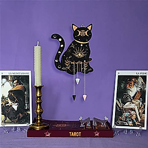 CRASPIRE Small Crystal Shelf Cat Black Crystal Display Shelf Magical Boho Wooden Witch Altar Wall Mounted Hanging Rustic Crystal Holder Stand with 3 Pieces Crystals Stones for Wall Decor