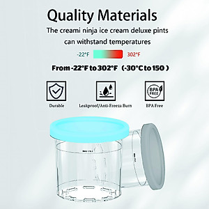 Creami Pints and Lids for Ninja - 4 Pack, 16 oz Cups Compatible with NC299AMZ & NC300s Series Ice Cream Maker Machine, Smoothie Pot Creamy Containers Cups Jars Tubs Canisters Set, Creamer Accessories