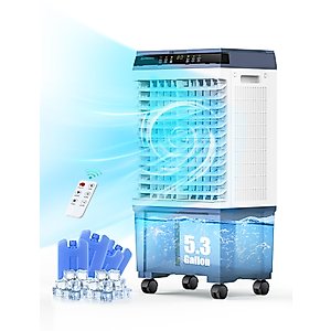 Air Choice Evaporative Air Cooler, 1800CFM Swamp Cooler with 12H Timer, 110° Oscillation, Remote Control & 5.3 Gal Water Tank, 3 Speeds, 4 Ice Packs, 3-in-1 Evaporative Cooler for Outdoor Indoor Use