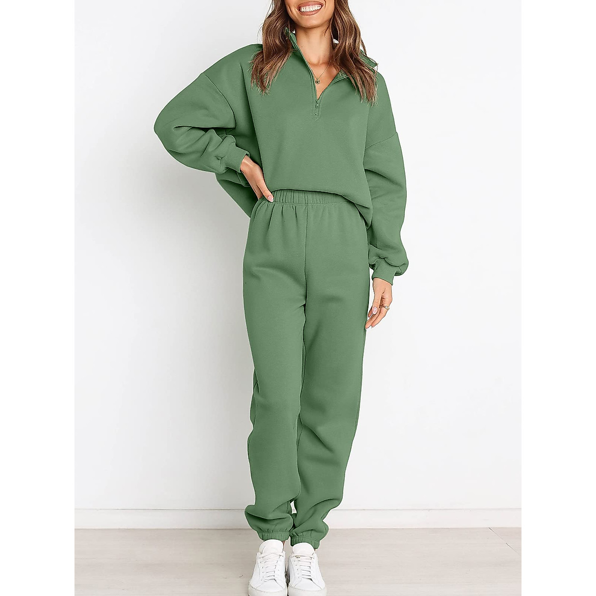 Prinbara Women 2 Piece Outfits Sweat Set 2024 Fall Oversized Sweatshirts Jogger Sweatpants Lounge Sets Tracksuit Dark Green Small