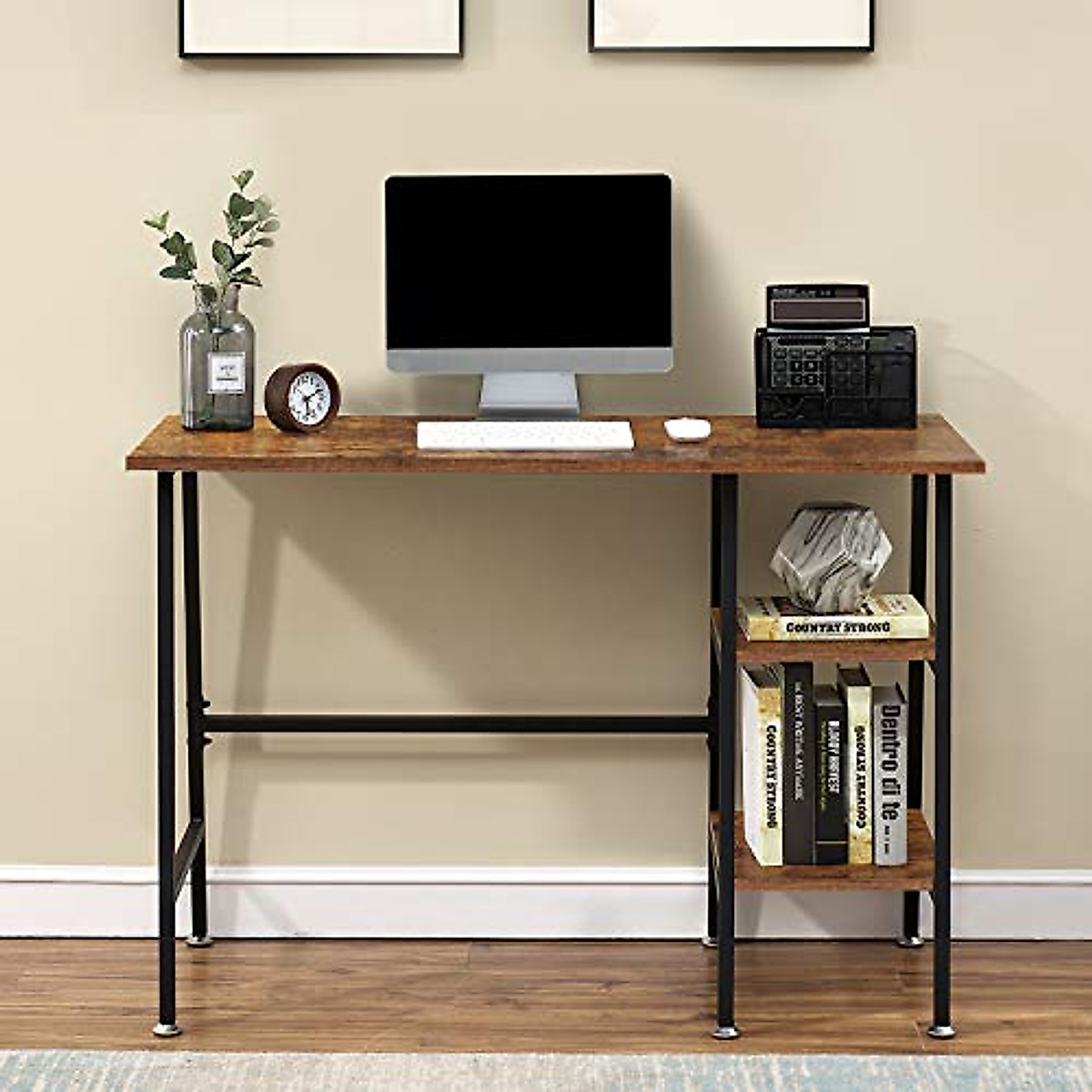 VECELO 43 Inch Computer Modern Student Writing Home-Office, Ladder Desk, Dark Walnut+Black Leg