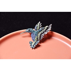 HAFILO Hummingbird brooch pins for women fashion Bird pins rhinestone women's brooches pin (Ancient Silver Blue Green)