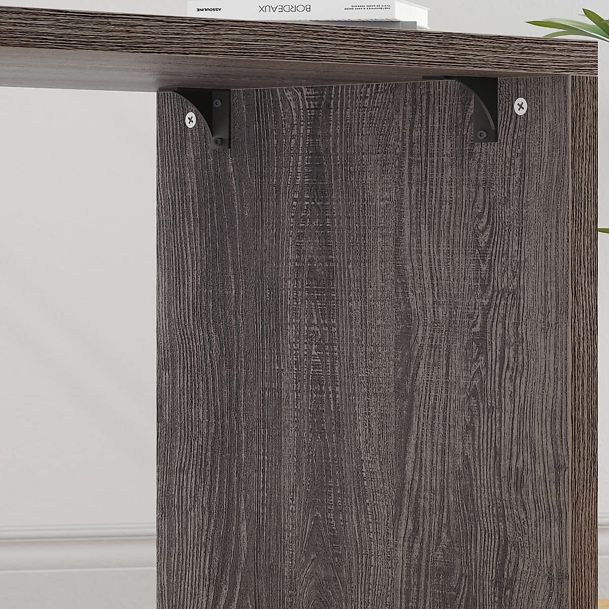 HSH L Shaped Computer Desk, Rustic Wood Corner Desk, Industrial Writing Workstation Table with Cabinet Drawer Storage for Home Office Study, Grey 60 inch