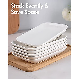 DELLING 8 Inch Rectangular Salad Plates/Appetizer Plates Set, Porcelain Dessert Plates, Small Serving Plates for Salad, Appetizer and More - Microwave, Oven, and Dishwasher Safe - Set of 6, White