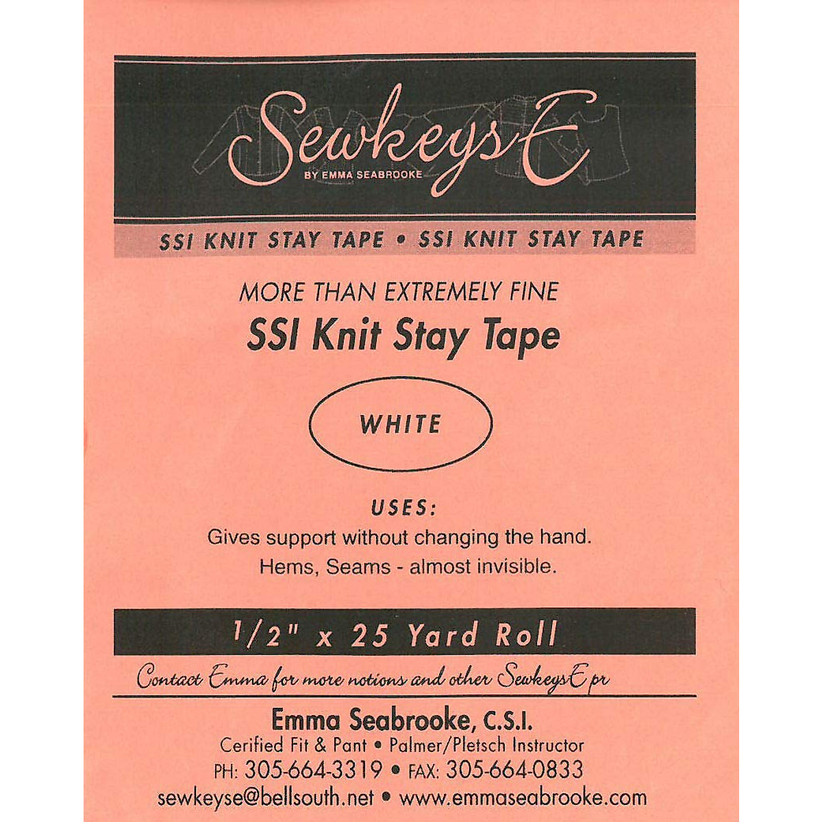 White - 1/2" Fusible SS1 Knit Stay Tape - More Than Extremely Fine 0.5" X 25 Yards SewkeysE Knit Swim Suit Interfacing Sold by The 25 Yard Roll (SSI.5-WH) M494.17
