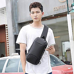 OZUKO Men Sling Backpack Nylon Water Resistant Shoulder Chest Crossbody Sling Bag with USB Charging Port Black (Camouflage)