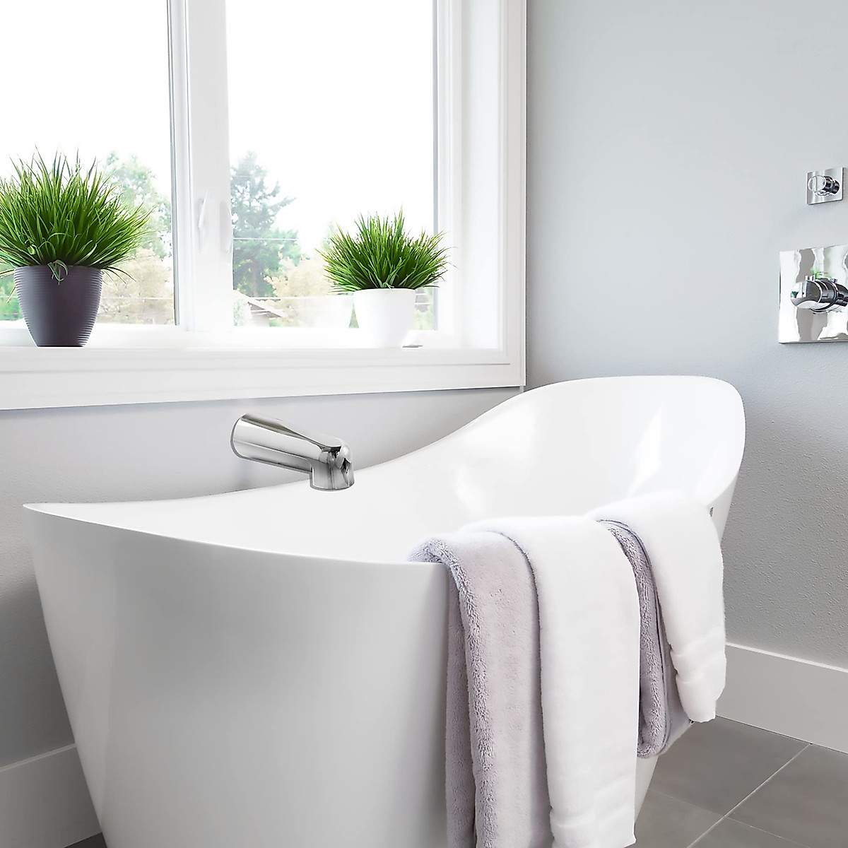 SENTO Slip On Silver Universal Heavy Durable Metal Bathroom Tub Spout Without Diverter, Heavy Duty Metal Bathtub Faucet Without Shower Diverter - 7 Inches 1/2" Copper Pipe, Polished Chrome