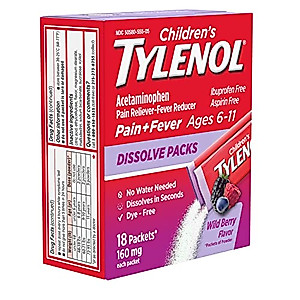 Tylenol Children's Dissolve Powder Packets with 160 mg Acetaminophen, Wild Berry, 18 ct