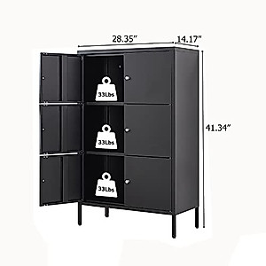 FURSTEL Metal Storage Locker, 41.3" H Steel Storage Cabinet, Adjustable Feet Cabinets Organizer, 3 Tier Shelves Metal Lockers for Home Office, Kids Room, Bedroom