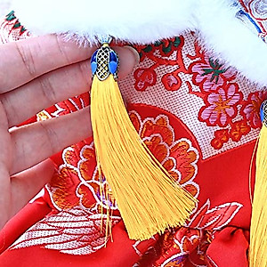 Pet Clothes Exquisite Pattern Dress Up Super Soft Thickened Dog Cat Fleece Lined Dress Pet Winter Outfit Pet Supplies Red S