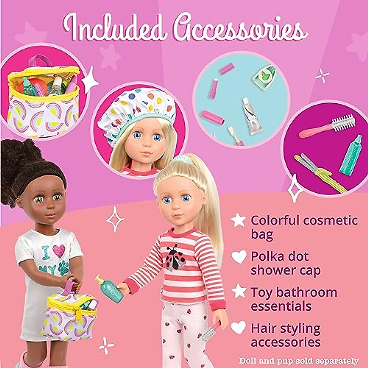 Glitter Girls – Travel Bag & Styling Set – Handbag, 2 Hair Elastics, and Fun Toiletries – 14-inch Doll Accessories for Kids Ages 3 and Up – Children’s Toys