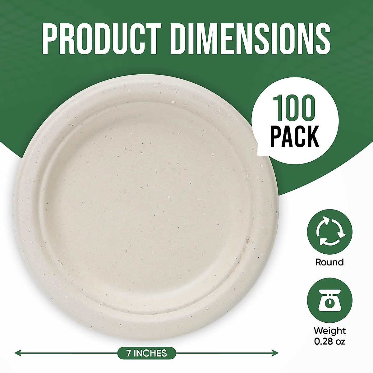 TaidMiao 7 Inch Paper Plates 100 Pack - 100% Compostable Disposable Plates, Heavy Duty Dessert Plates, Biodegradable Sugarcane Plates for Party (Microwavable, Oil/Water Proof, Eco-Friendly, Brown)