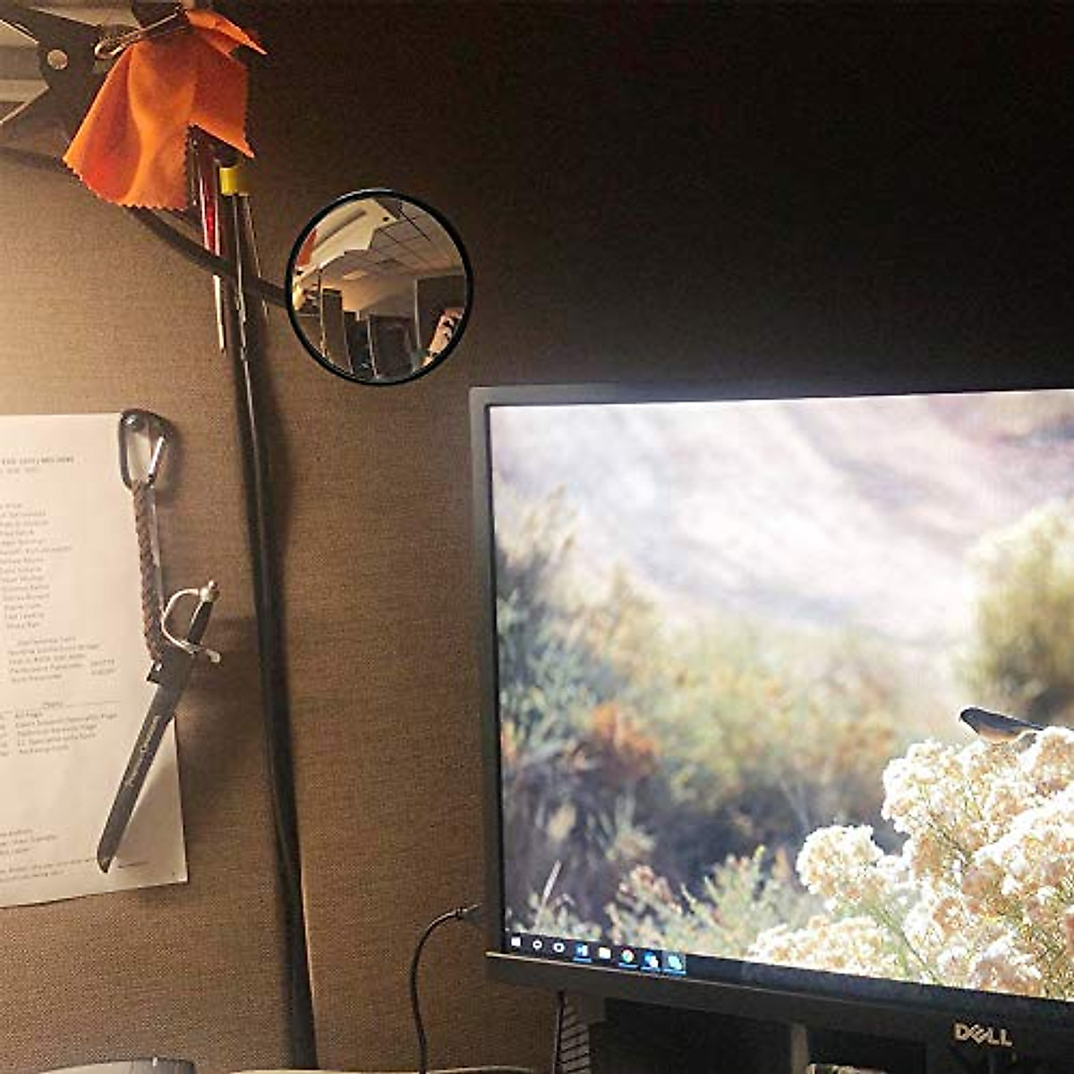 Ampper Glass Clip On Rear View Cubicle Mirror, Flexible Convex Security Mirror for Personal Safety Desk Rearview Monitors or Anywhere (3.75", Round)