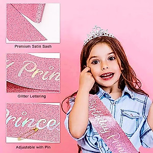 KICOSY Birthday Crowns for Women Birthday Princess Sash & Crystal Tiara Set Pink Rhinestone Tiara for Girls Princess Crown Birthday Tiara Girls Crystal Headband Glitter Sash Kit for Birthday Party
