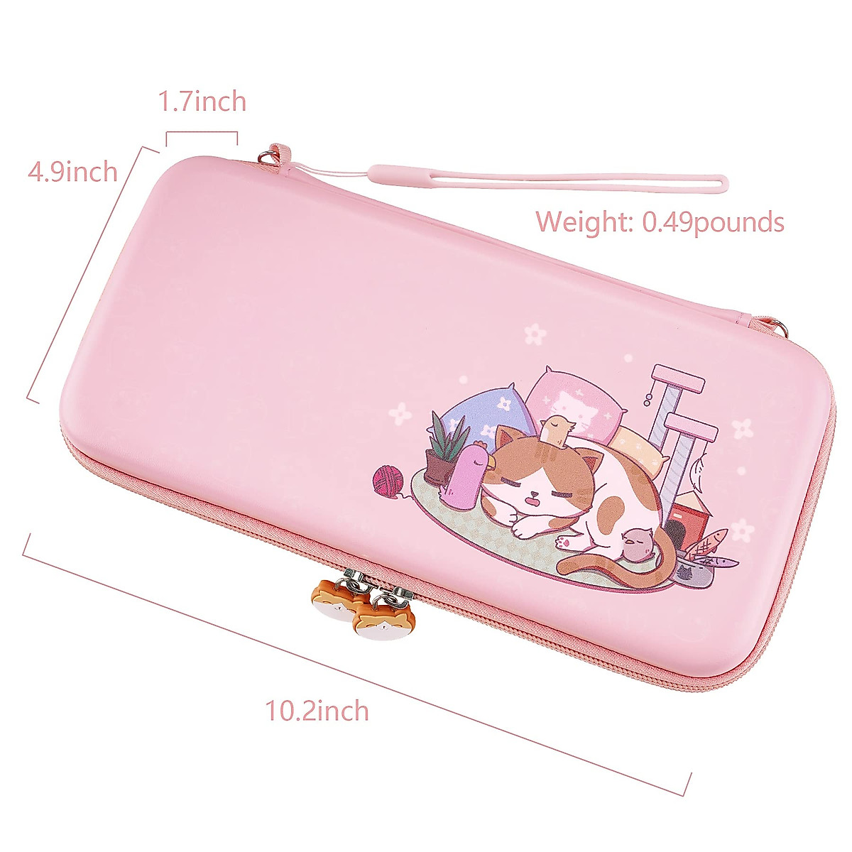 PlayVital Pink Cute Carrying Case for Nintendo Switch & OLED, Thumb Grip Caps & Kitten & Chicken Slim Travel Case for Switch Portable Hardshell Girl Storage Game Accessories