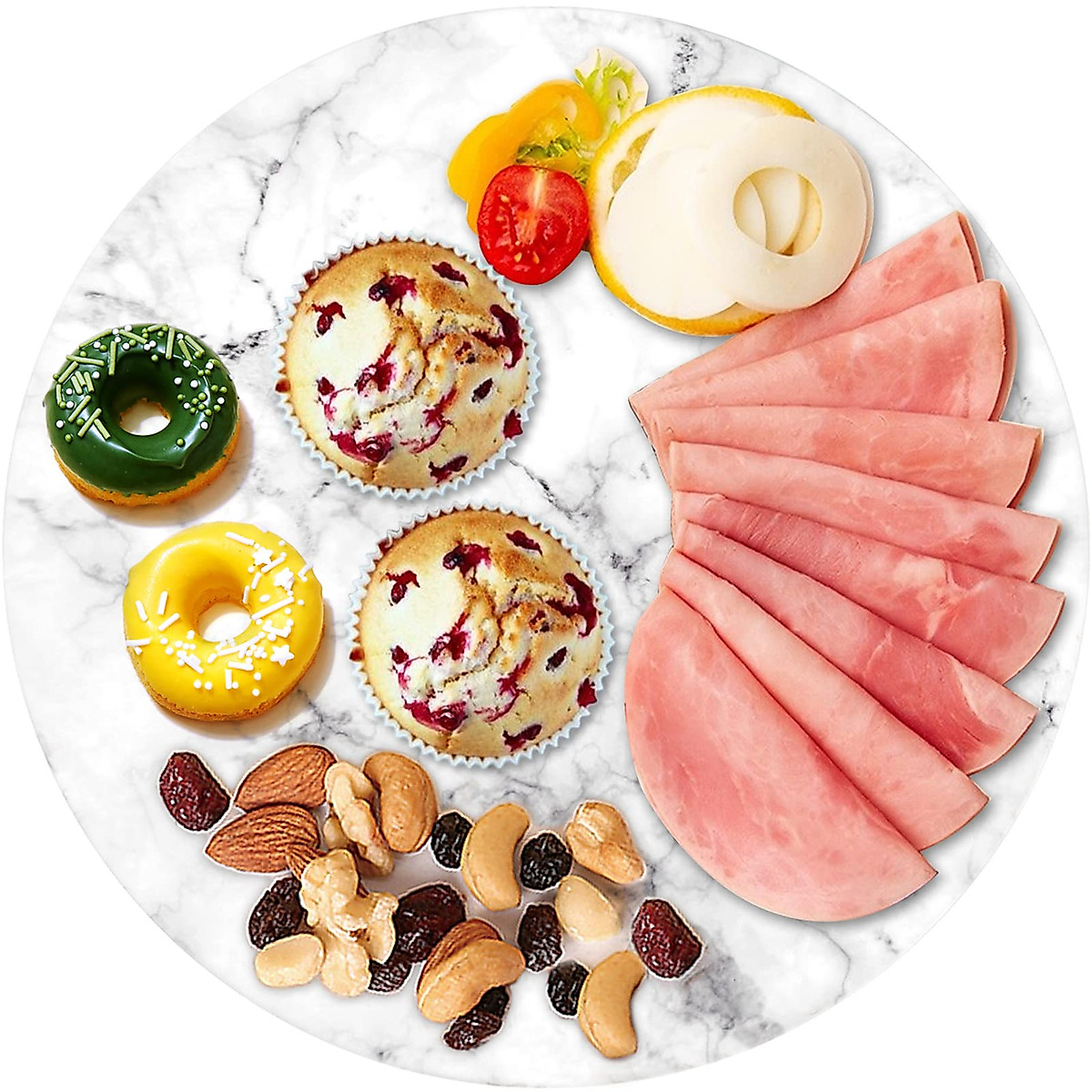 DEAYOU Marble Lazy Susan, Round Marble Tray Turntable Cake Stand, 12" Lazy Susan Cheese Board with Silent Rotating for Serving, Table Display, Cupcake, Food, White, Revolving Cake Leveler Spinner