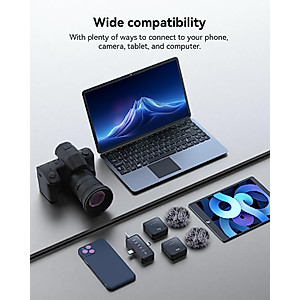 PQRQP 3 in 1 Microphone for iPhone/Android/Camera, Wireless Lavalier Microphone, 328ft Transmission, 18H Battery Life, Mini Microphone for Record Interview, Vlogs, YouTube, Tiktok