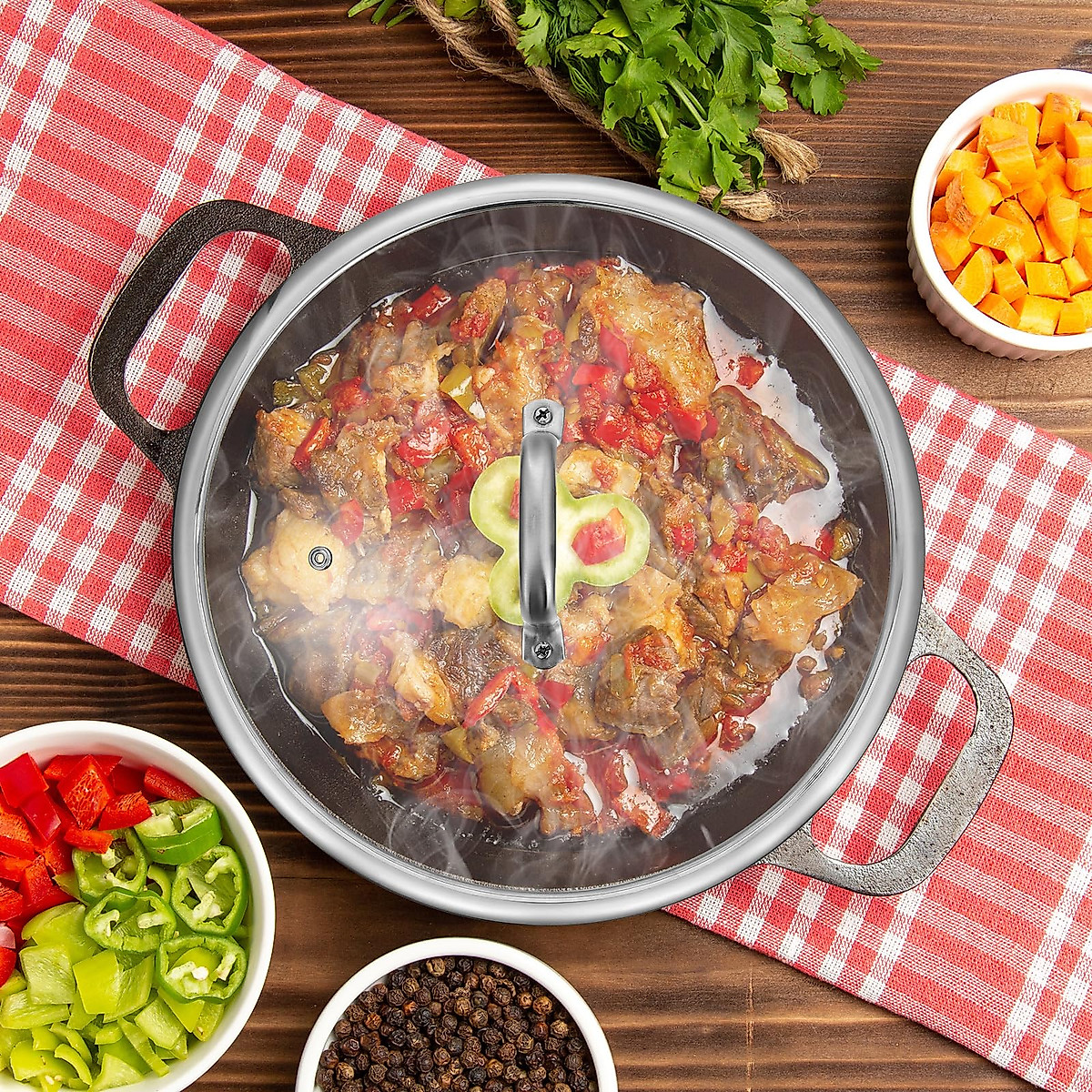 Luxshiny Terrarium Glass cast Iron lid Pot lid cookware Glass Cover Replacement Pot lids Frying pan Cover Thickened Visual Pot Cover Kitchen Universal lid for Accessories 13 inch pan lid BBQ Grill