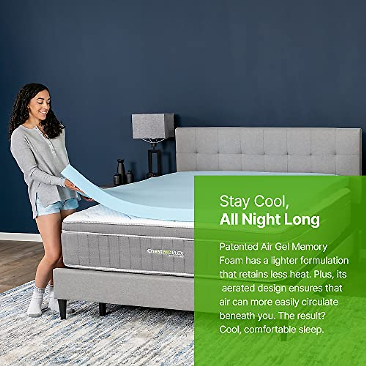 Nature’s Sleep by GhostBed - AirCool IQ 3 Inch Thick Density Gel Memory Foam Mattress Topper with Fitted Cover and 18 Inch Skirt - Twin XL